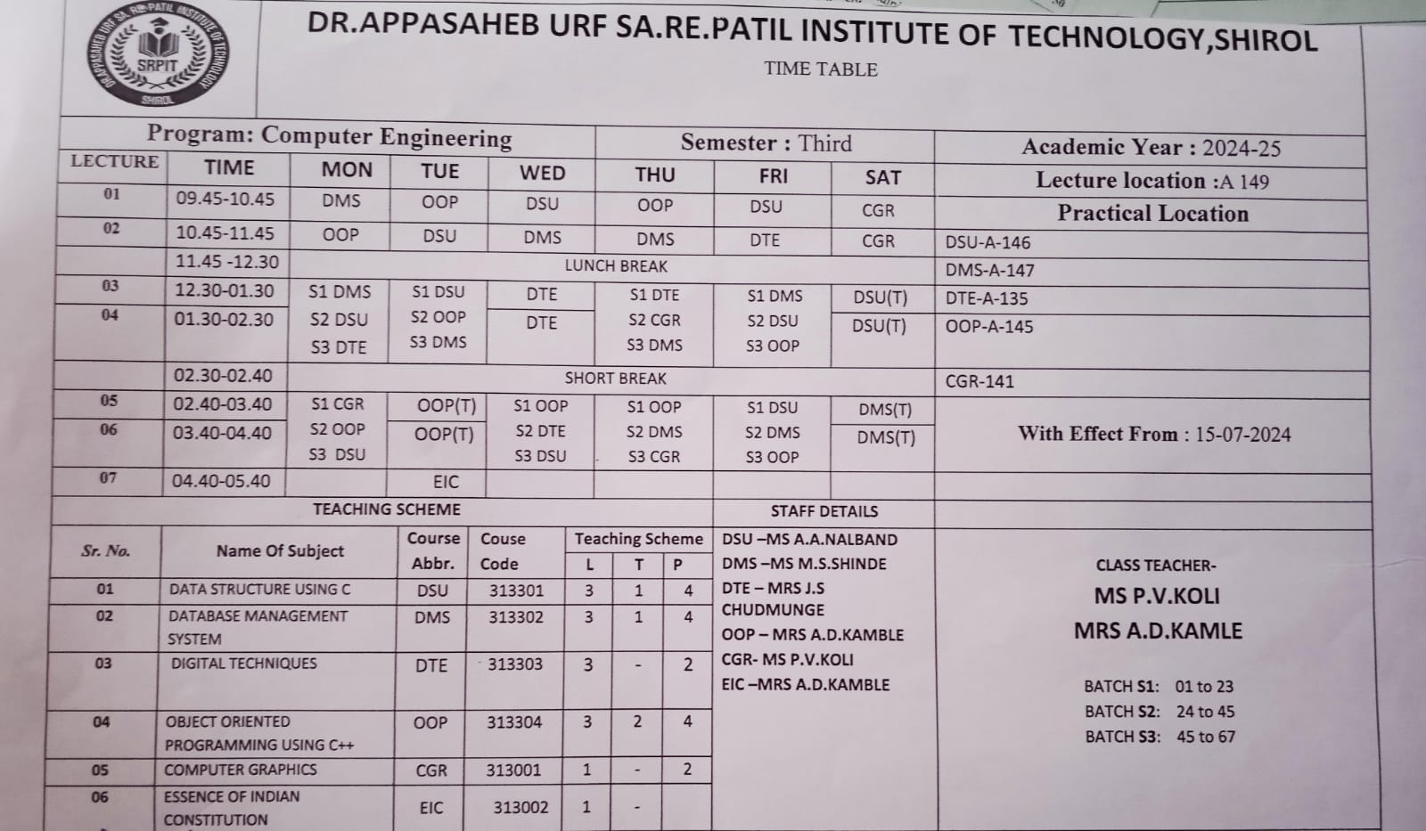 TImeTable – COMPUTER ENGINEERING DEPARTMENT